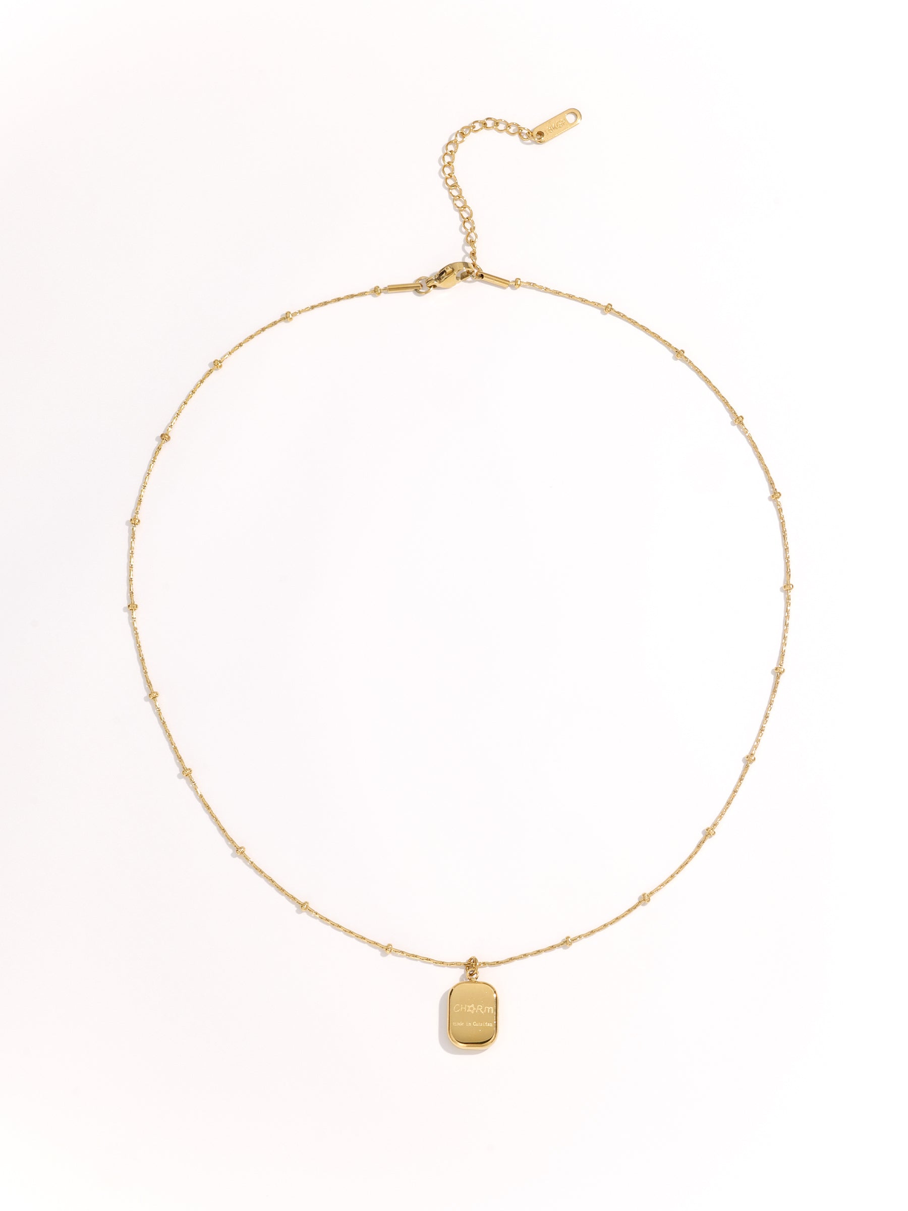 Charm Word Gold Rectangle Pendant Long Necklace