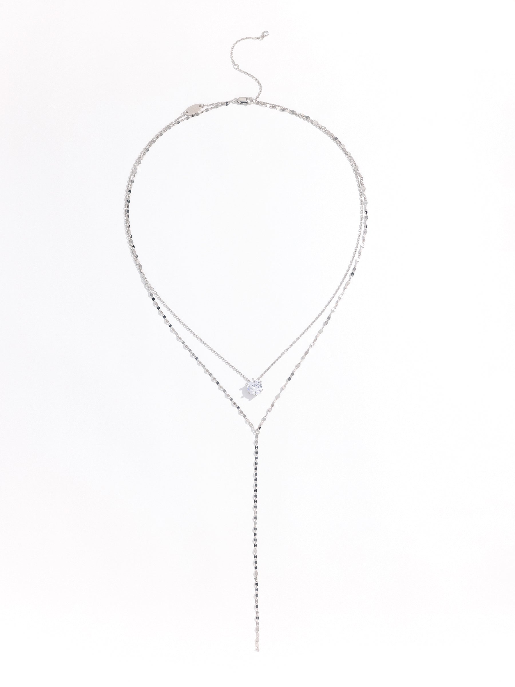Luxury Bead Diamond Pendant Silver Double Chain Necklace