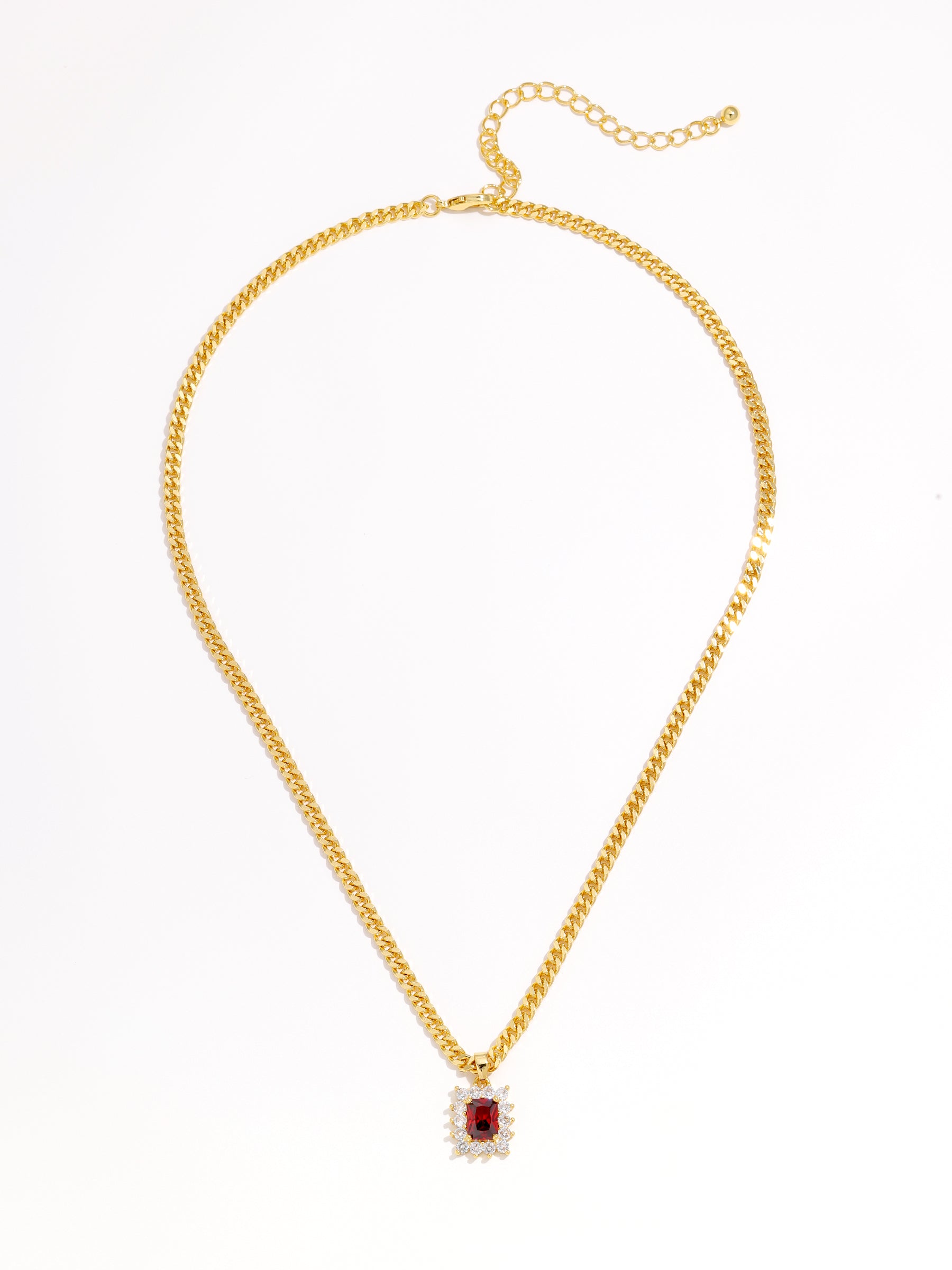 Baroque Diamond Set Square Ruby Pendant Gold Necklace